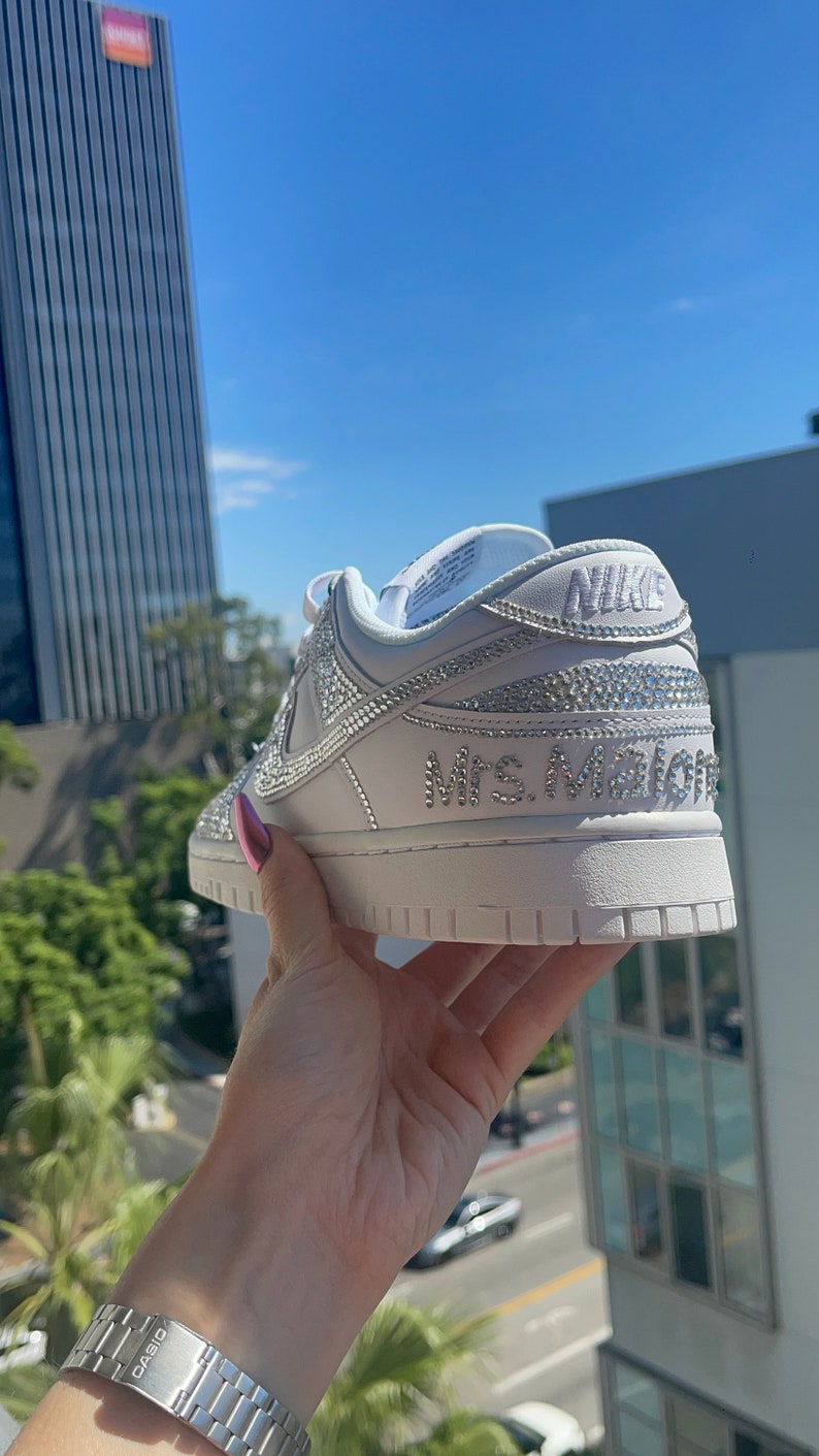 Wmns Dunk Low White With Swarovski Crystals With Date and Name. Bridal ...