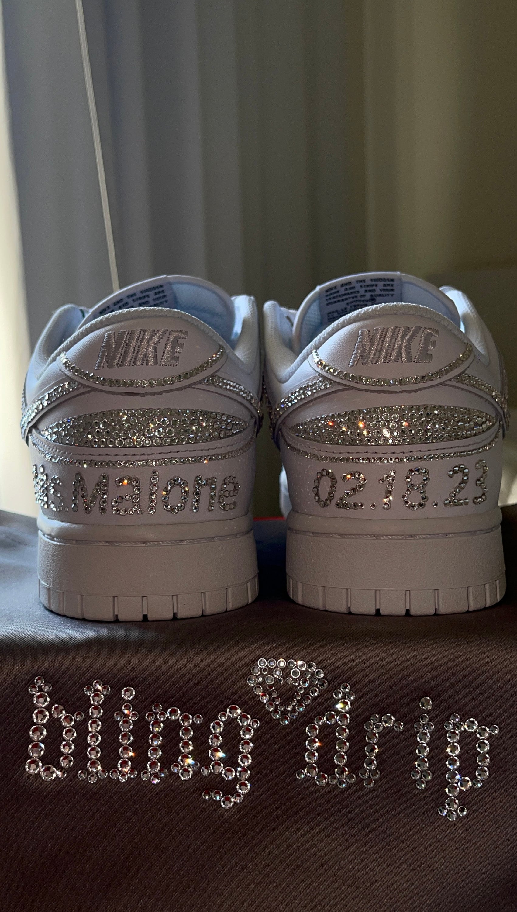 Wmns Dunk Low White With Swarovski Crystals With Date and Name. Bridal ...