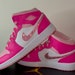 Air Jordan 1 Mid GS 'fierce Pink'. Barbie Pink Sneakers With Crystal ...