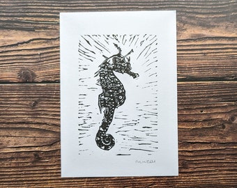 Seahorse Linocut - Etsy