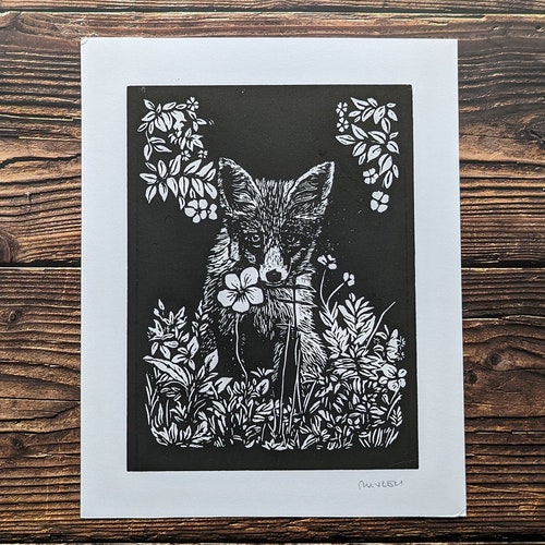 Fox Print Linocut Original Art Home Decor Wall Art Picture - Etsy