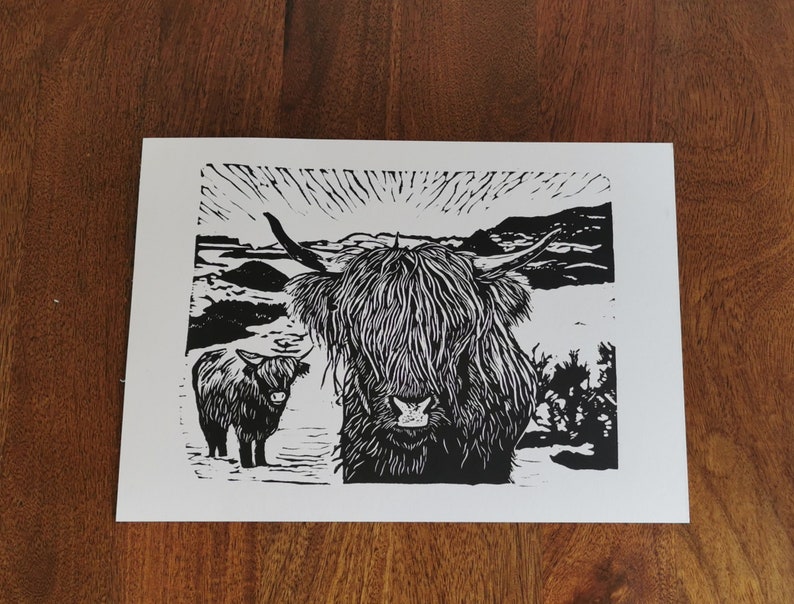 Highland Cow Art Print Original Linocut Picture Home Decor - Etsy