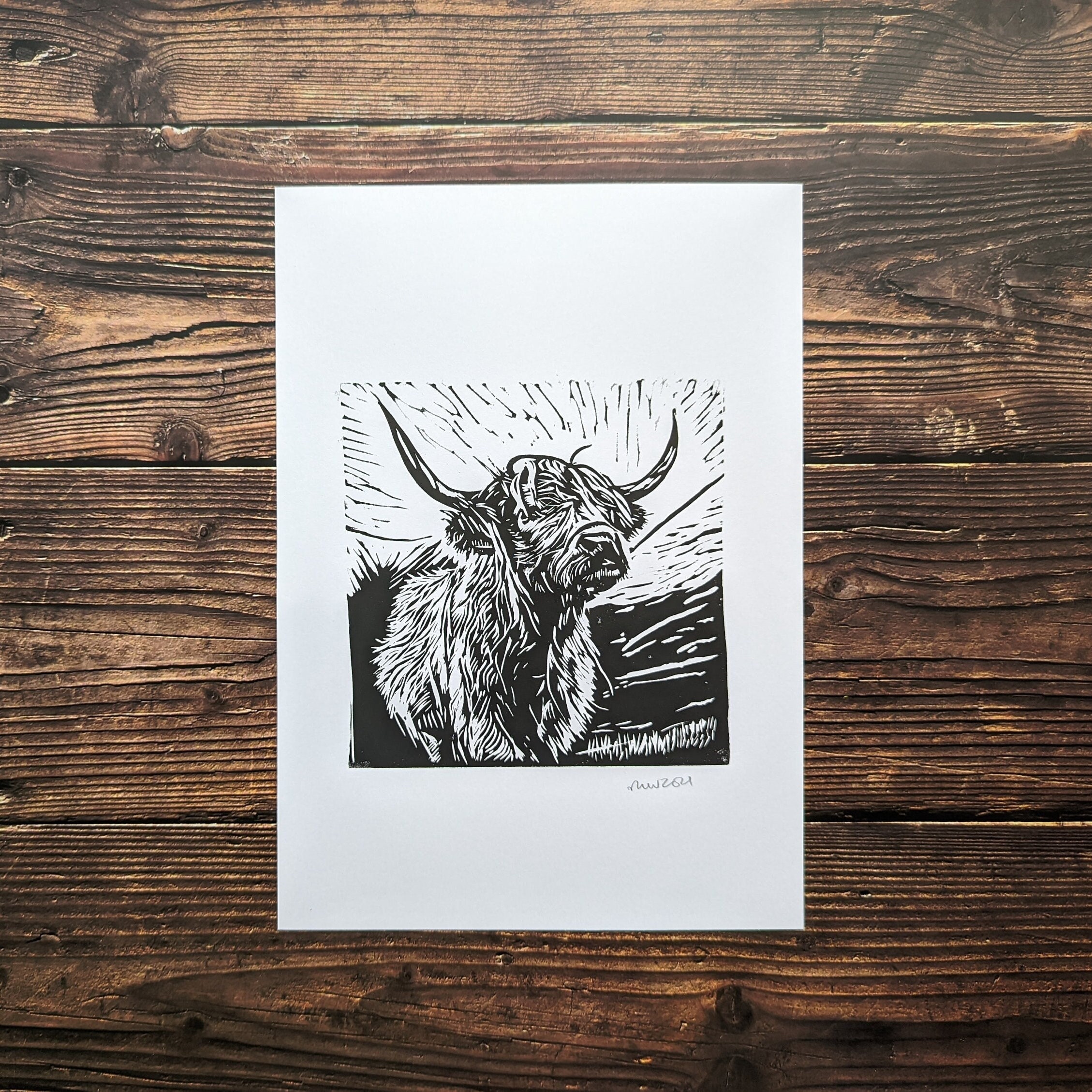 Highland Cow Original Linocut Print Home Decor Wall Art - Etsy UK