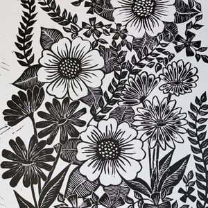Floral Botanical Print Linocut Picture Home Decor Wall Art - Etsy