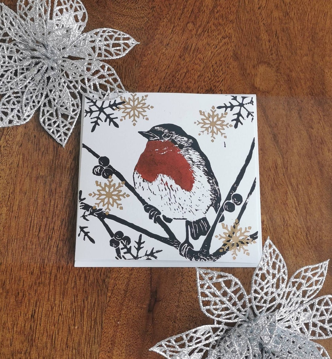 Robin Christmas Card Handprinted Linocut Print - Etsy