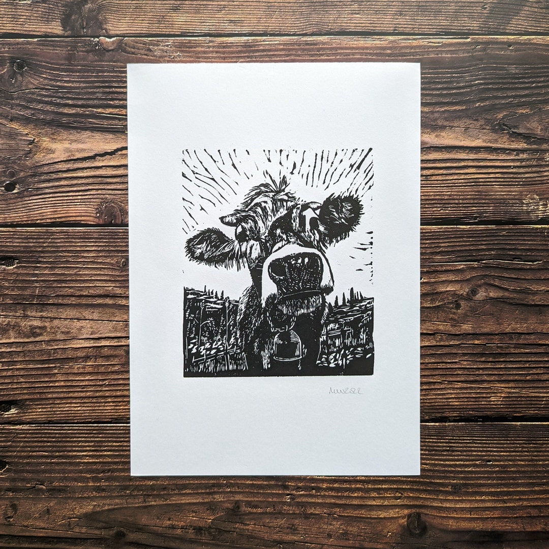 Cow Art Print Original Linocut Print Picture Home Decor Wall Art - Etsy