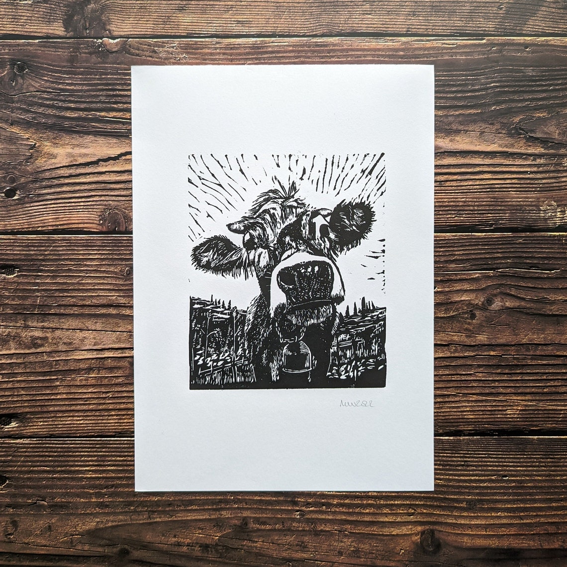 Cow Art Print Original Linocut Print Picture Home Decor Wall Art - Etsy
