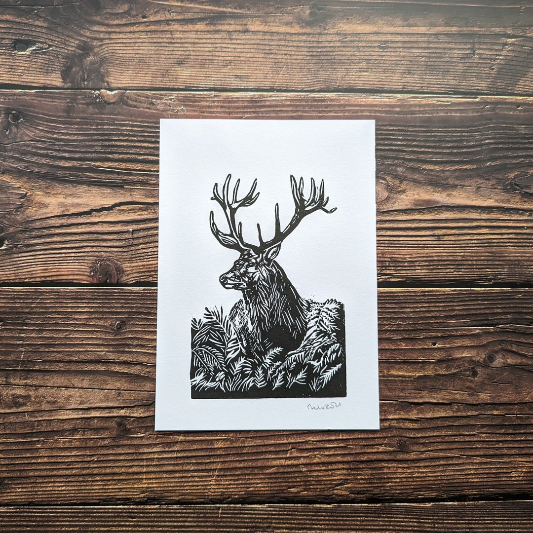 Stag Print Original Linocut Art Picture Home Decor Wall Art - Etsy