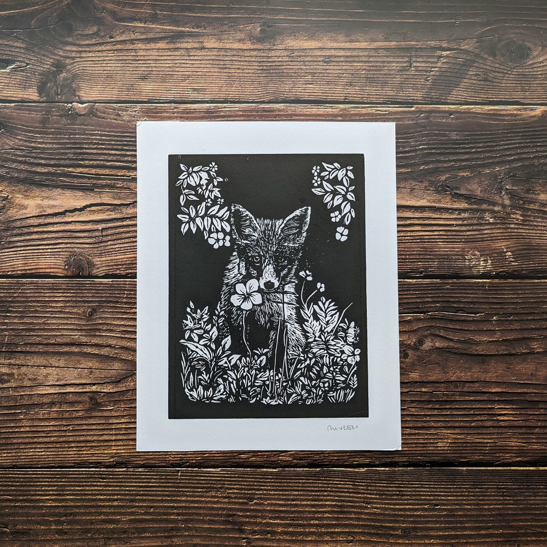 Fox Print Linocut Original Art Home Decor Wall Art Picture - Etsy