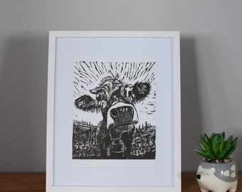 Cow Linocut Print - Etsy UK