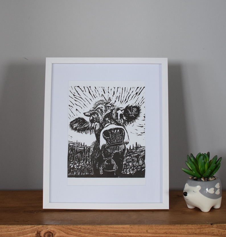 Cow Art Print Original Linocut Print Picture Home Decor Wall Art - Etsy