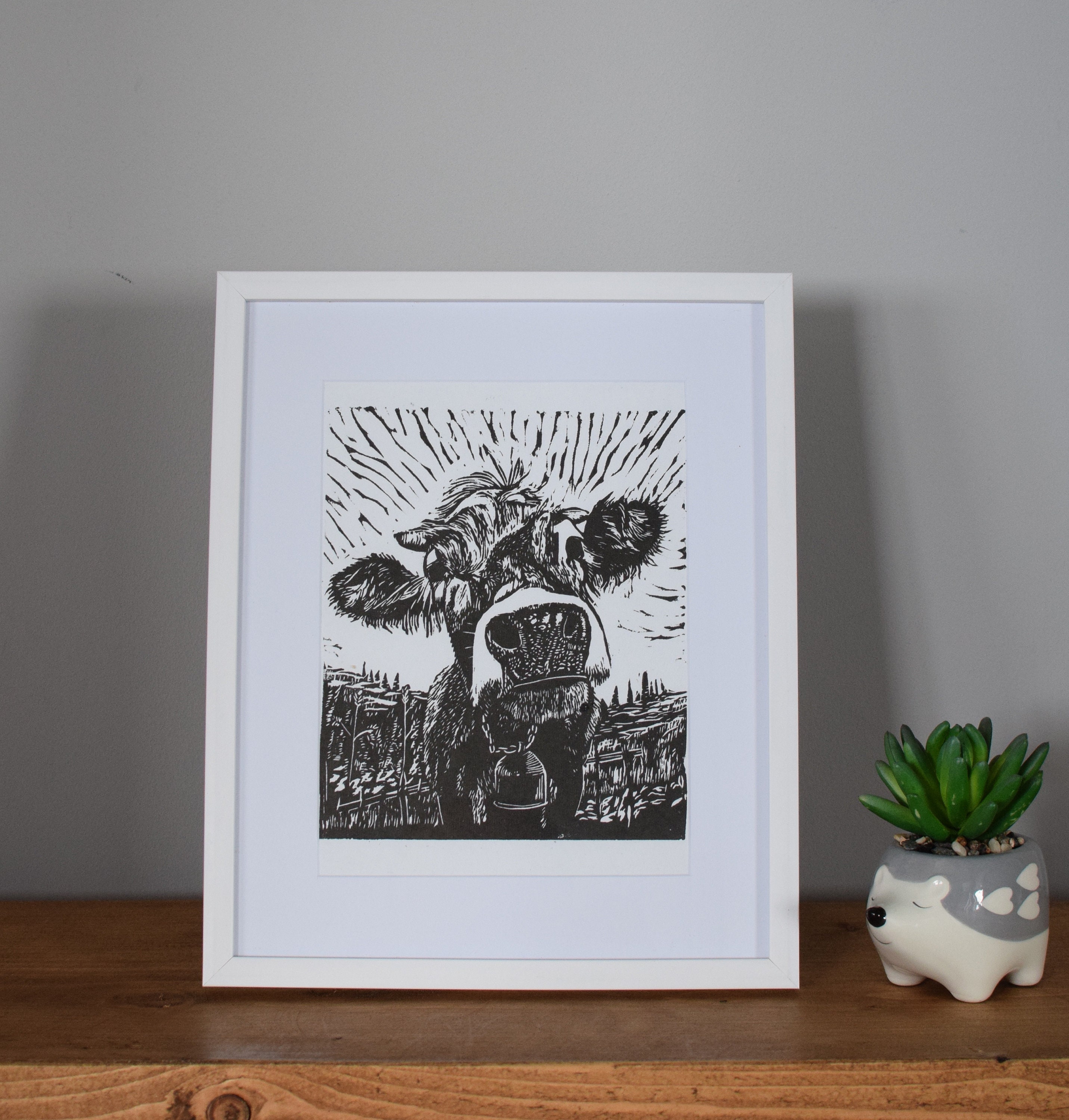 Cow Art Print Original Linocut Print Picture Home Decor Wall Art - Etsy