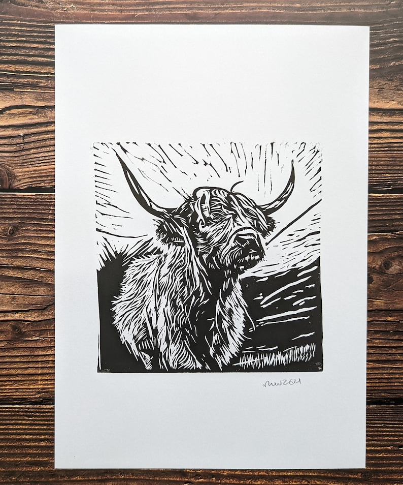Highland Cow Original Linocut Print Home Decor Wall Art - Etsy UK
