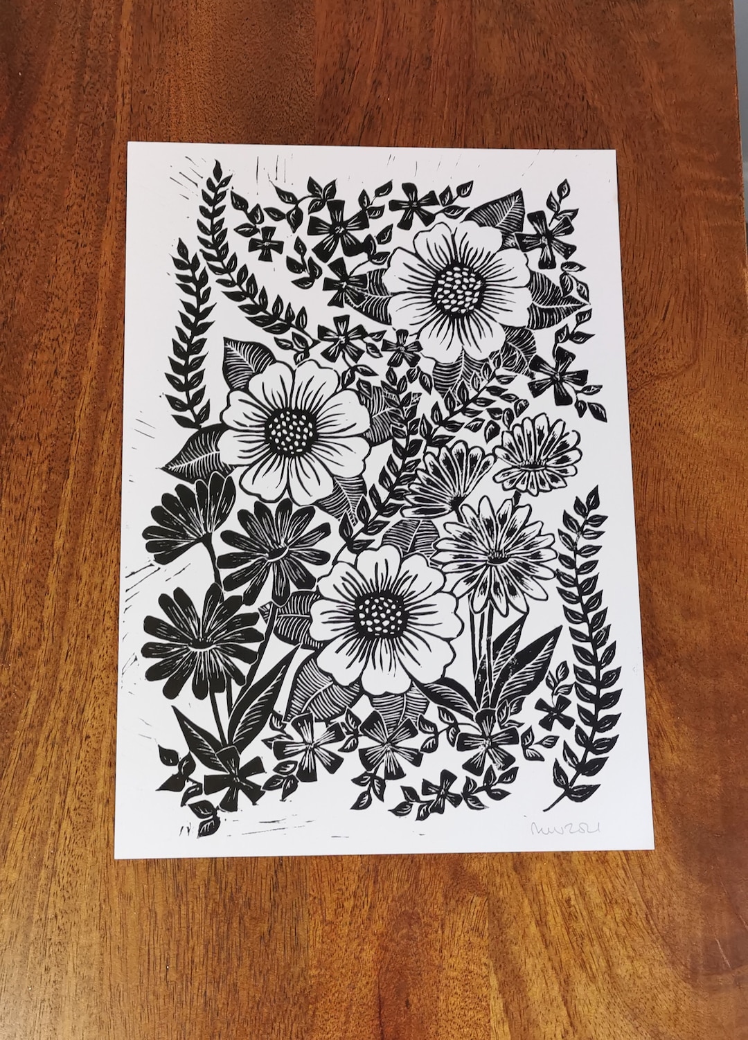 Floral Botanical Print Linocut Picture Home Decor Wall Art - Etsy