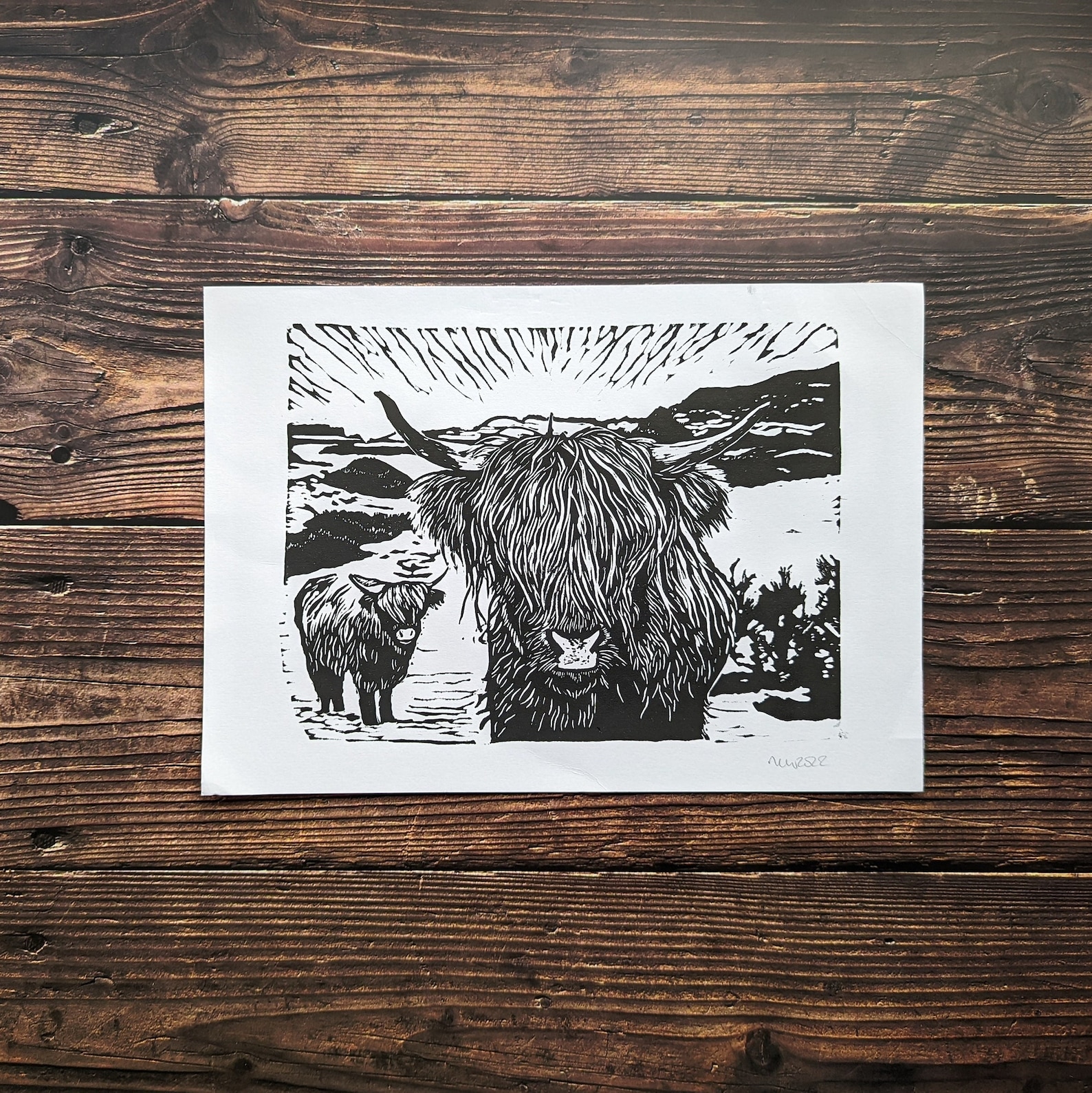Highland Cow Art Print Original Linocut Picture Home Decor Wall Linocut ...