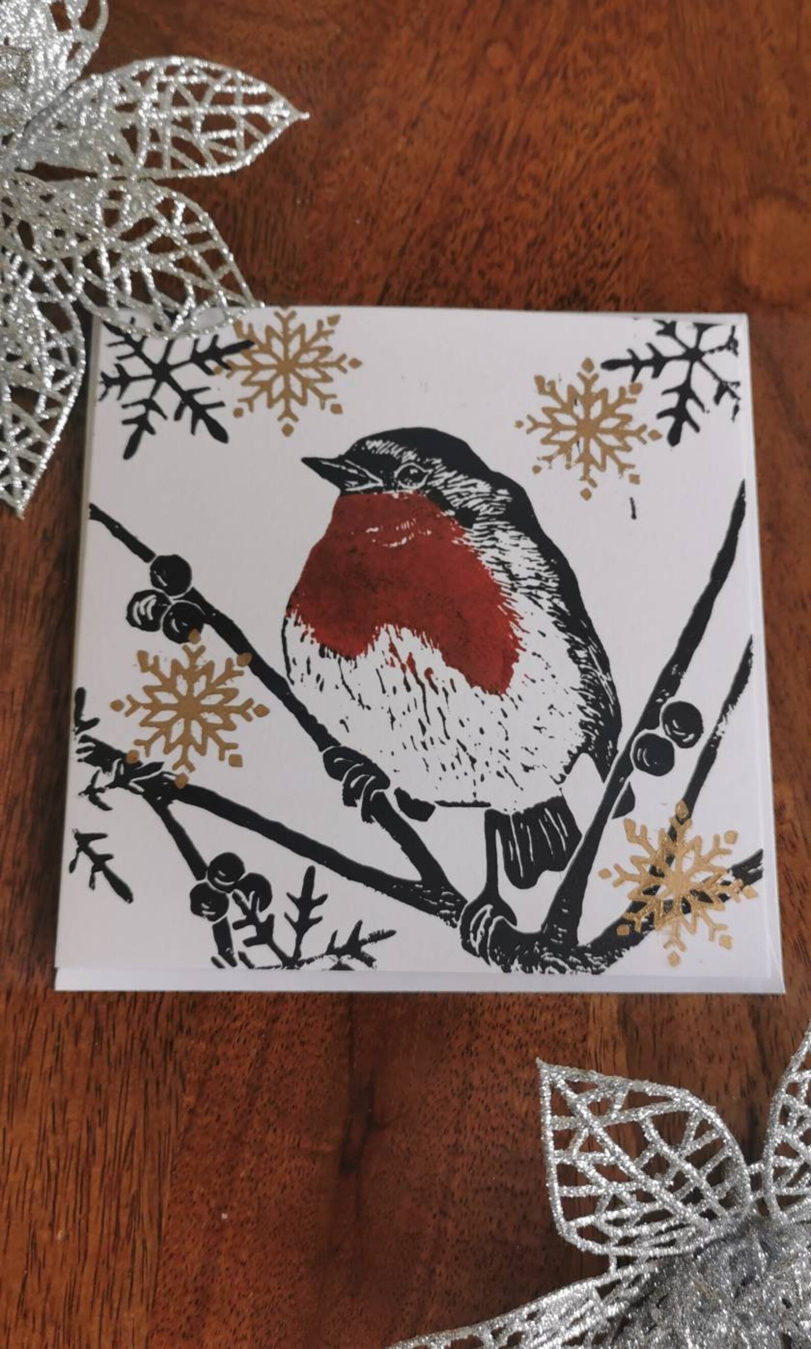 Robin Christmas Card Handprinted Linocut Print - Etsy