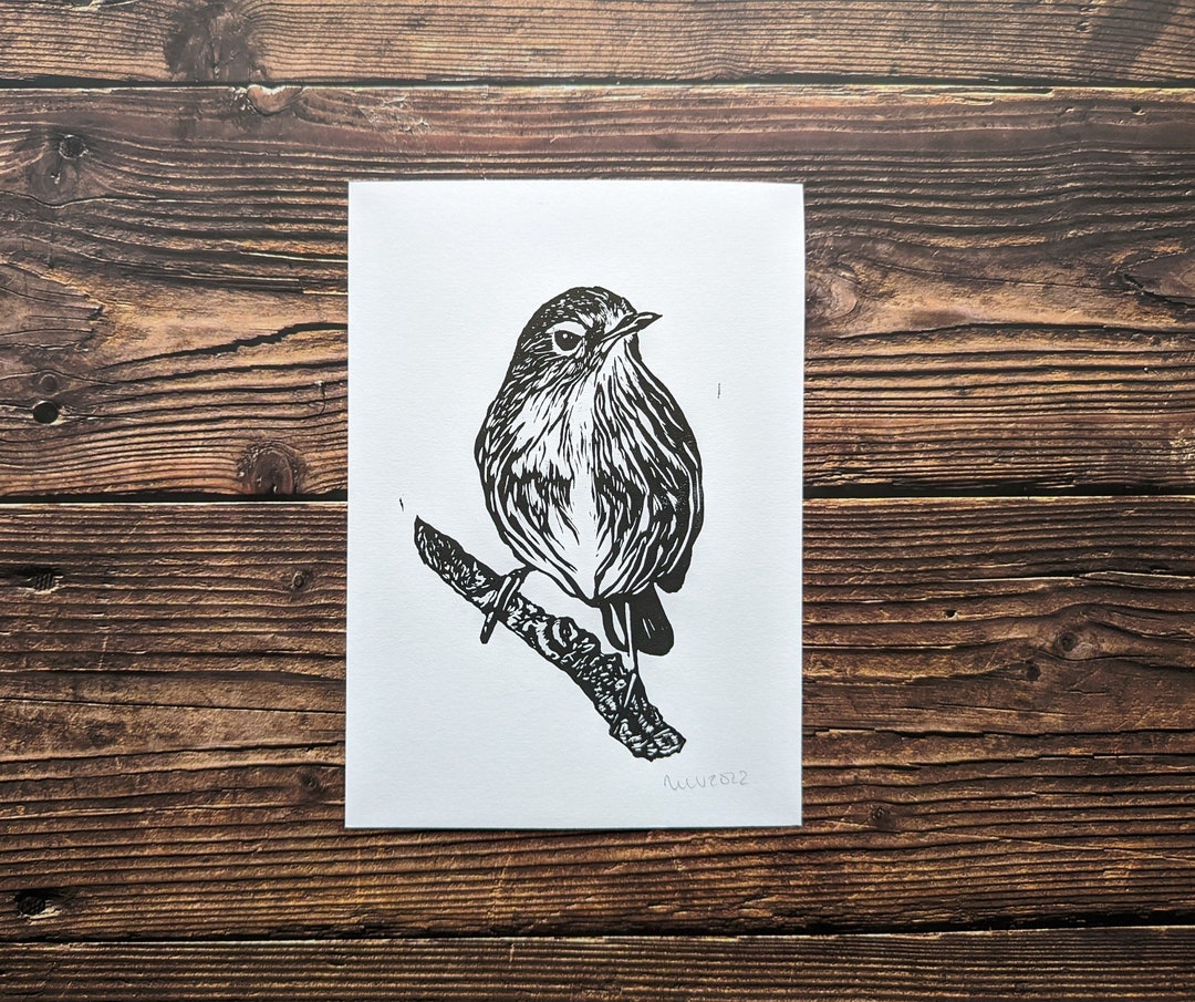 Robin Print Original Linocut Bird Picture Home Decor Wall Art - Etsy
