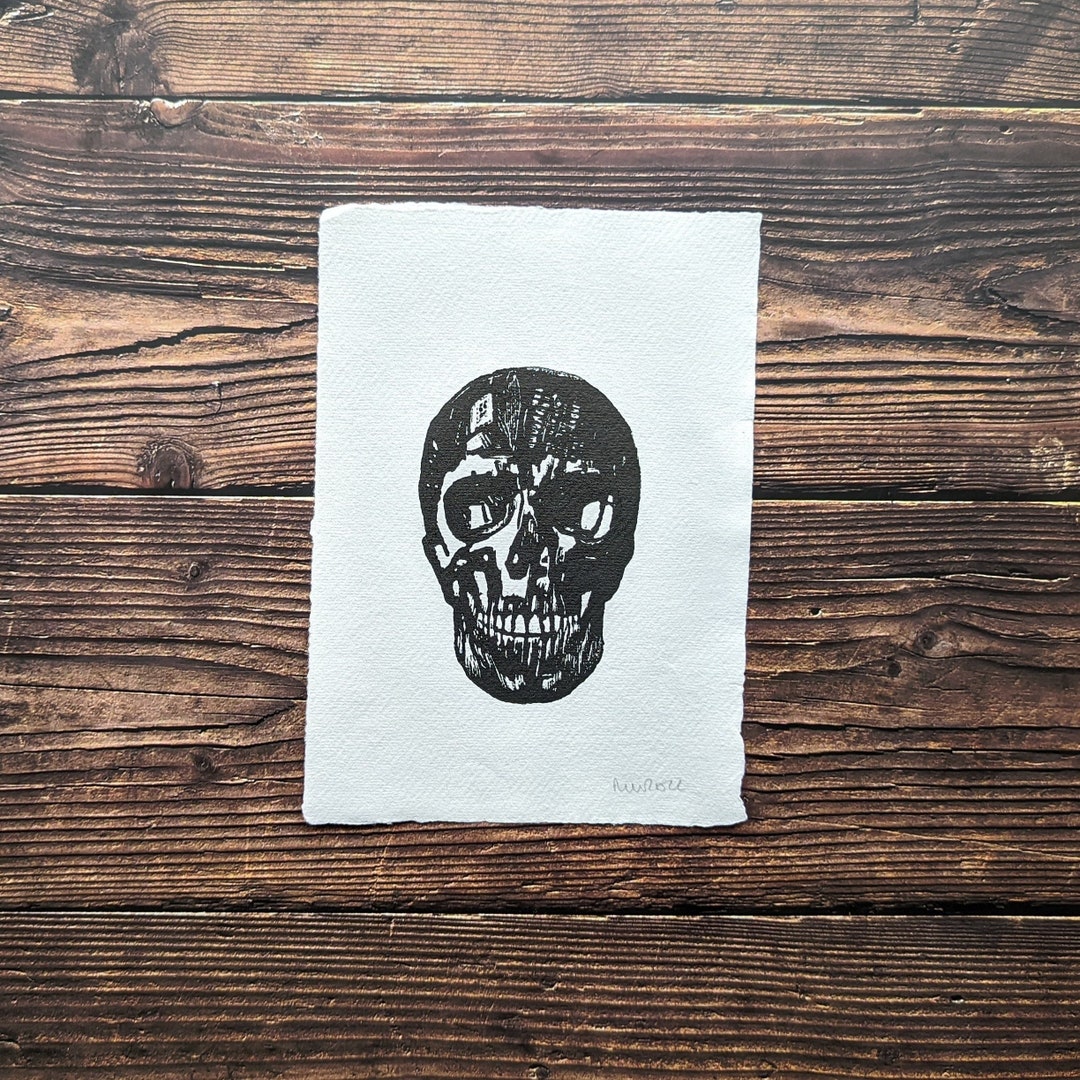 Skull Print Original Linocut Picture Home Decor Wall Art - Etsy