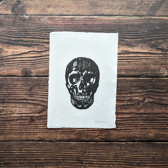 Skull Print Original Linocut Picture Home Decor Wall Art - Etsy