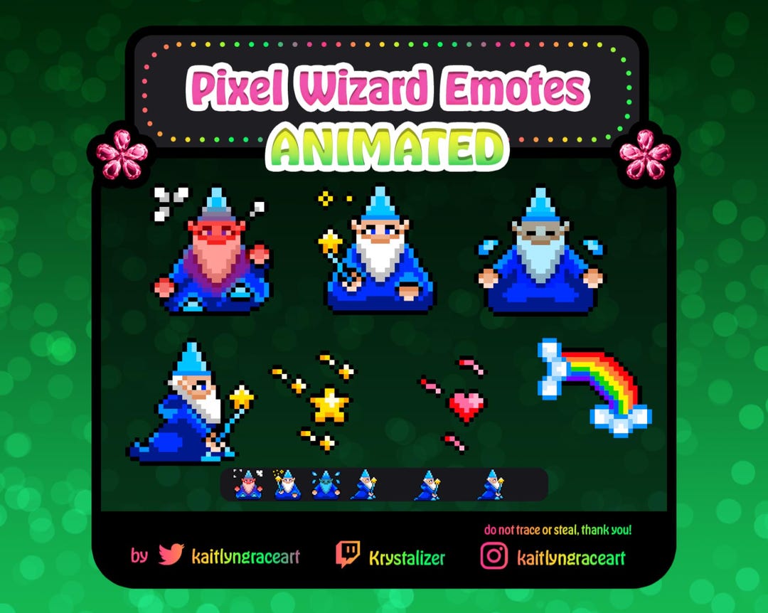 Pixel Art Wizard Animated Emote Pack / Twitch / Cute / Retro / Streamer ...