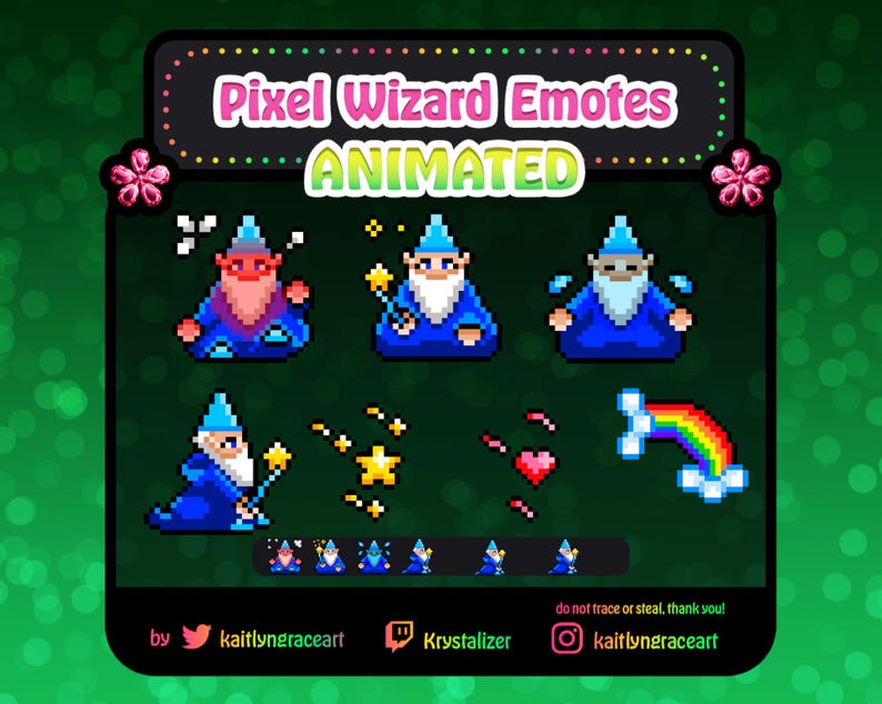 Pixel Art Wizard Animated Emote Pack / Twitch / Cute / Retro / Streamer ...