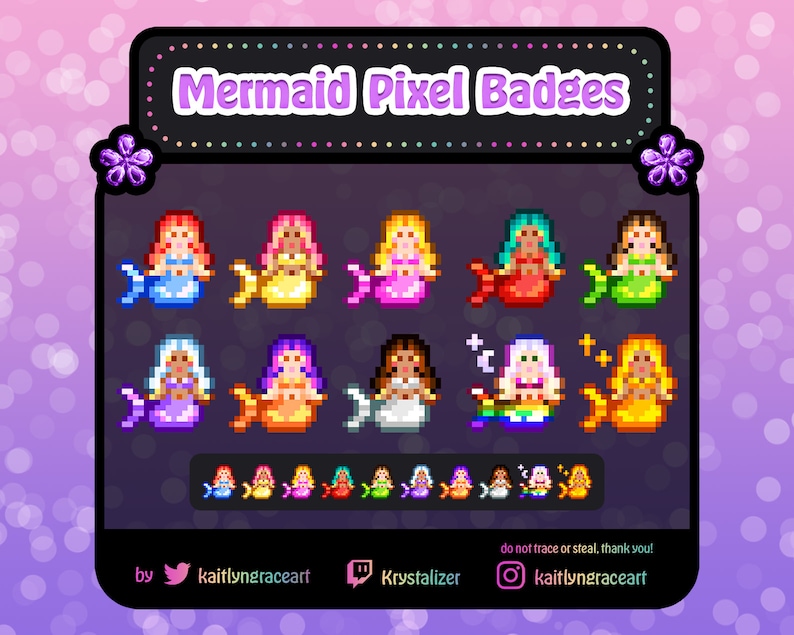 Mermaid Pixel Art Twitch Badges / Subscriber / Sub / Bit / Cheer - Etsy