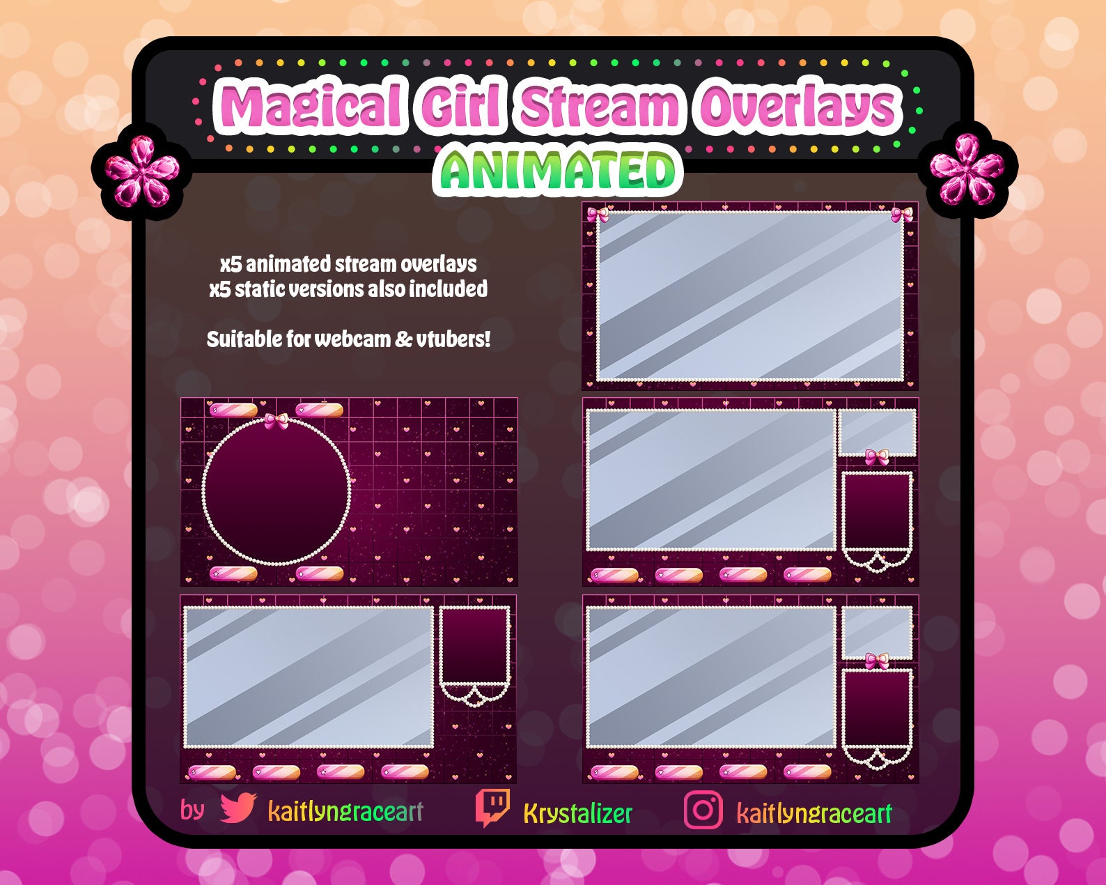 Pink Magical Girl Animated Stream Overlay Pack for Twitch / Vtubers - Etsy