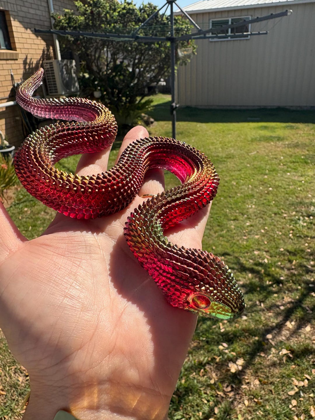 Handmade Resin Snake Sculpture – Flat Backed for Hanging | Maroon to Red Gold Green Colour ...