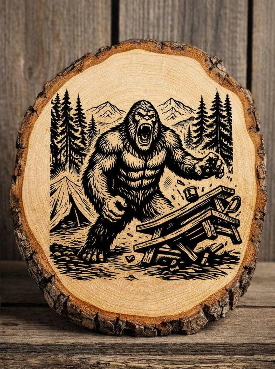 Angry Bigfoot Wood Burning Stencil | Sasquatch Campsite Pyrography ...