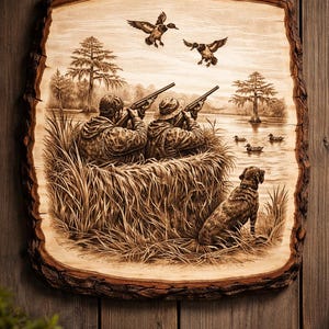 Duck Hunting Scene Wood Burning Template | Laser Engraving File - Etsy