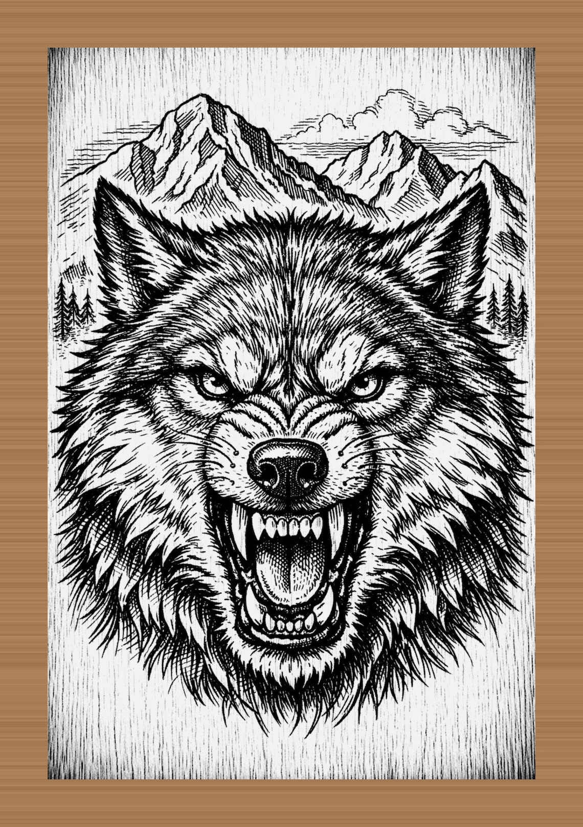 Snarling Wolf Pyrography Template | Wood Burning, Laser Engraving (PNG ...