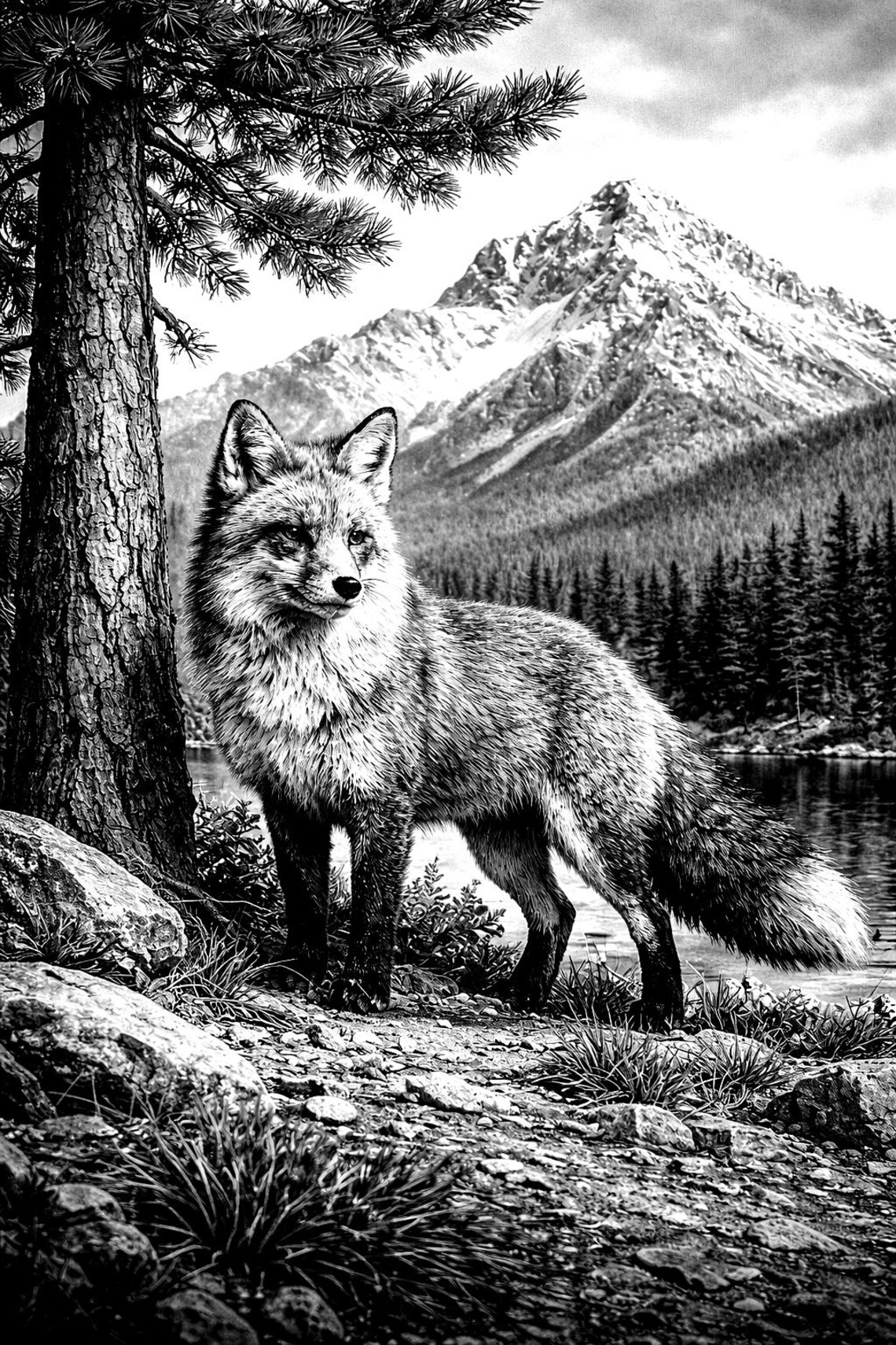 Red Fox Pyrography Pattern. Vector and GS. | Wildlife Mountain Scene 2 ...