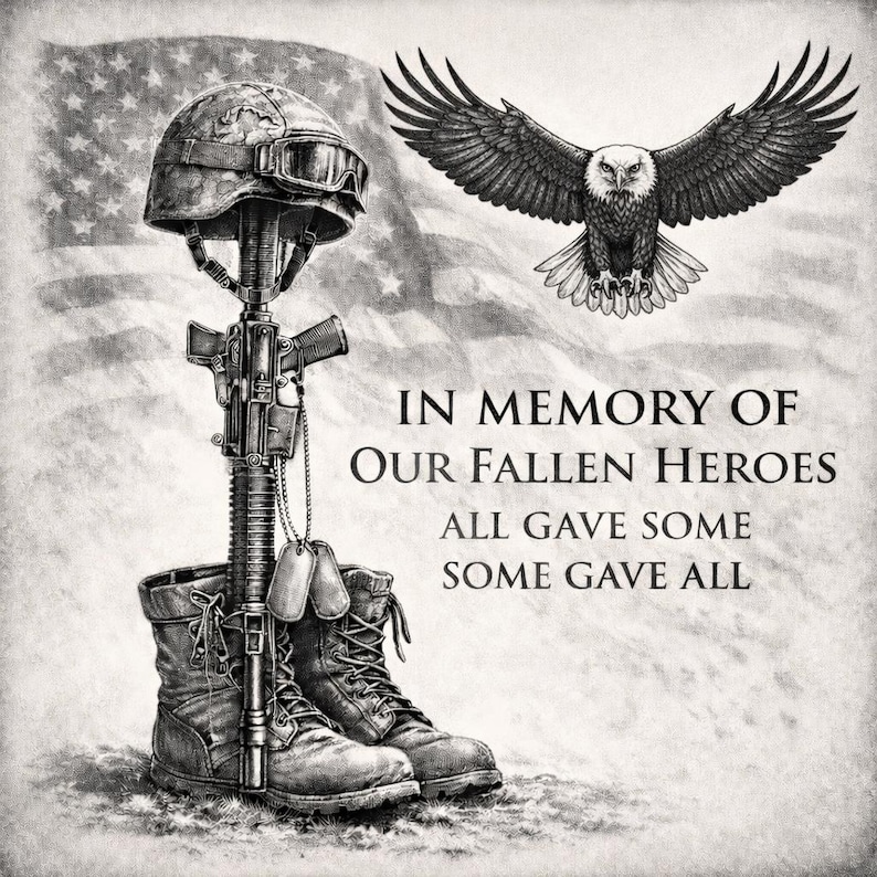 Fallen Soldier Memorial Laser Engraving File | Battlefield Cross Eagle ...