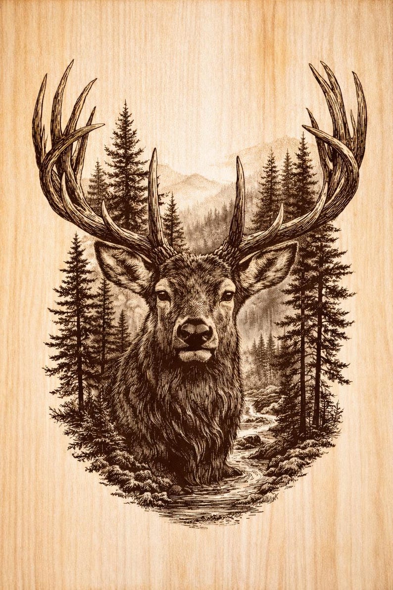 Elk Wood Burning Template | Rustic Pyrography Stencil (digital Download ...