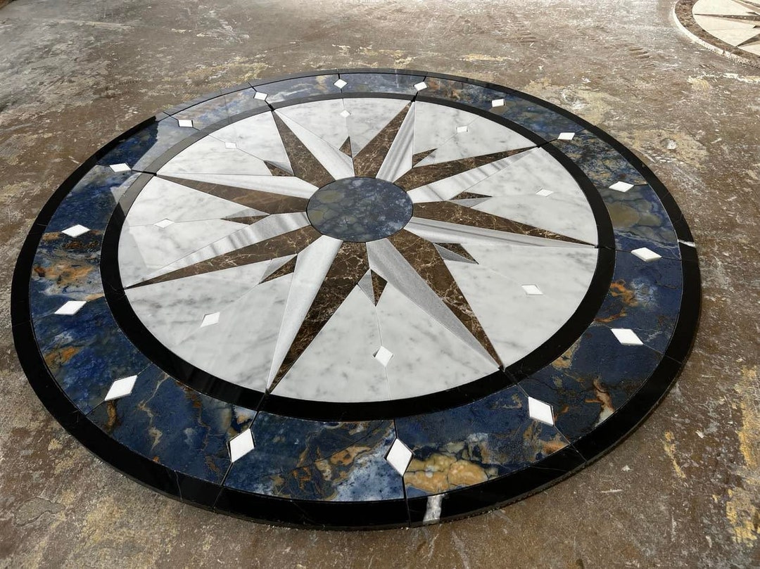 Floor Marble Medallion Diamond Blue - Etsy