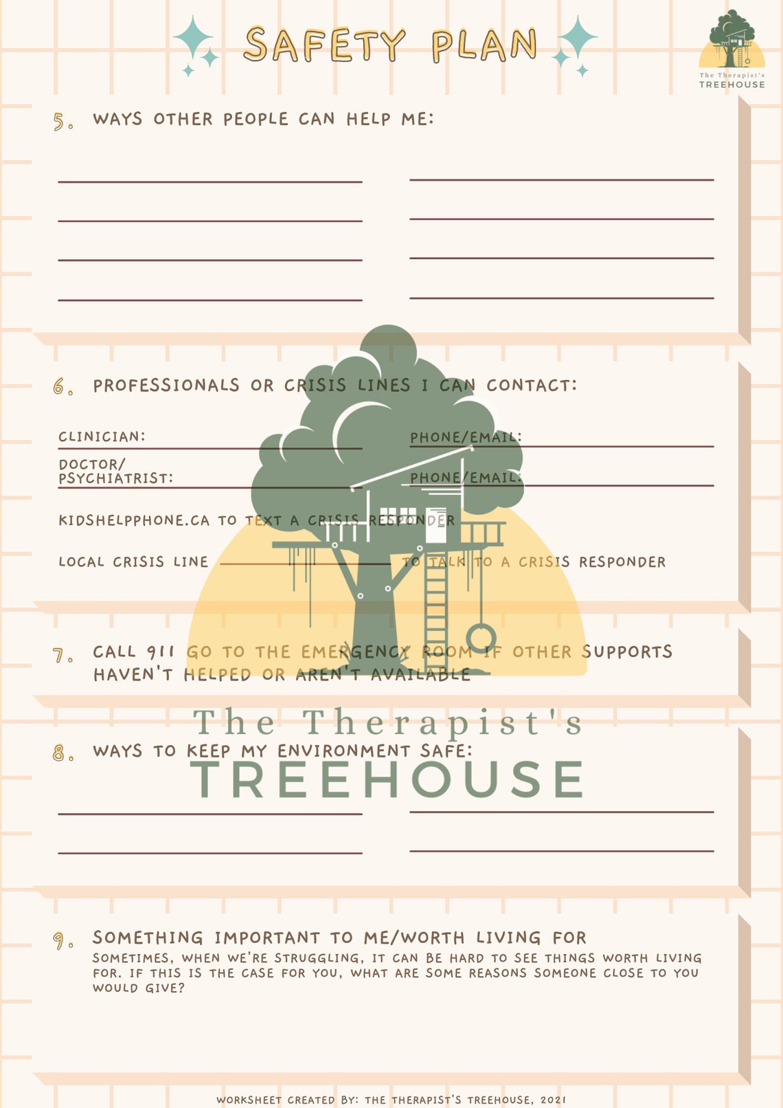 Safety Plan Worksheet for Teens Therapy Worksheets and Tools - Etsy