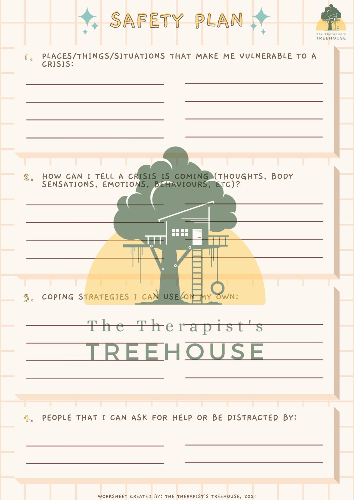 Safety Plan Worksheet for Teens Therapy Worksheets and Tools - Etsy