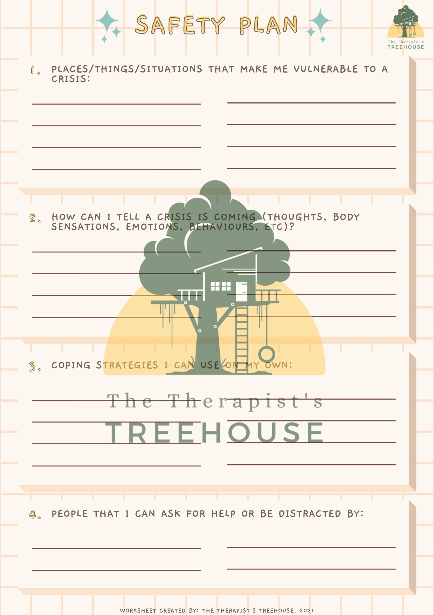 Safety Plan Worksheet for Teens Therapy Worksheets and Tools - Etsy