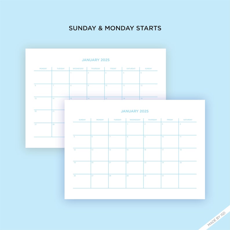 2025 Blue Monthly Calendar Template | Printable, Instant Digital ...