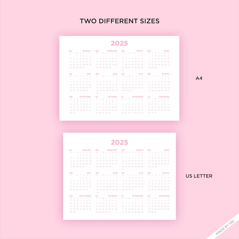 2025 Pink Yearly Calendar Template | Printable, Instant Digital ...
