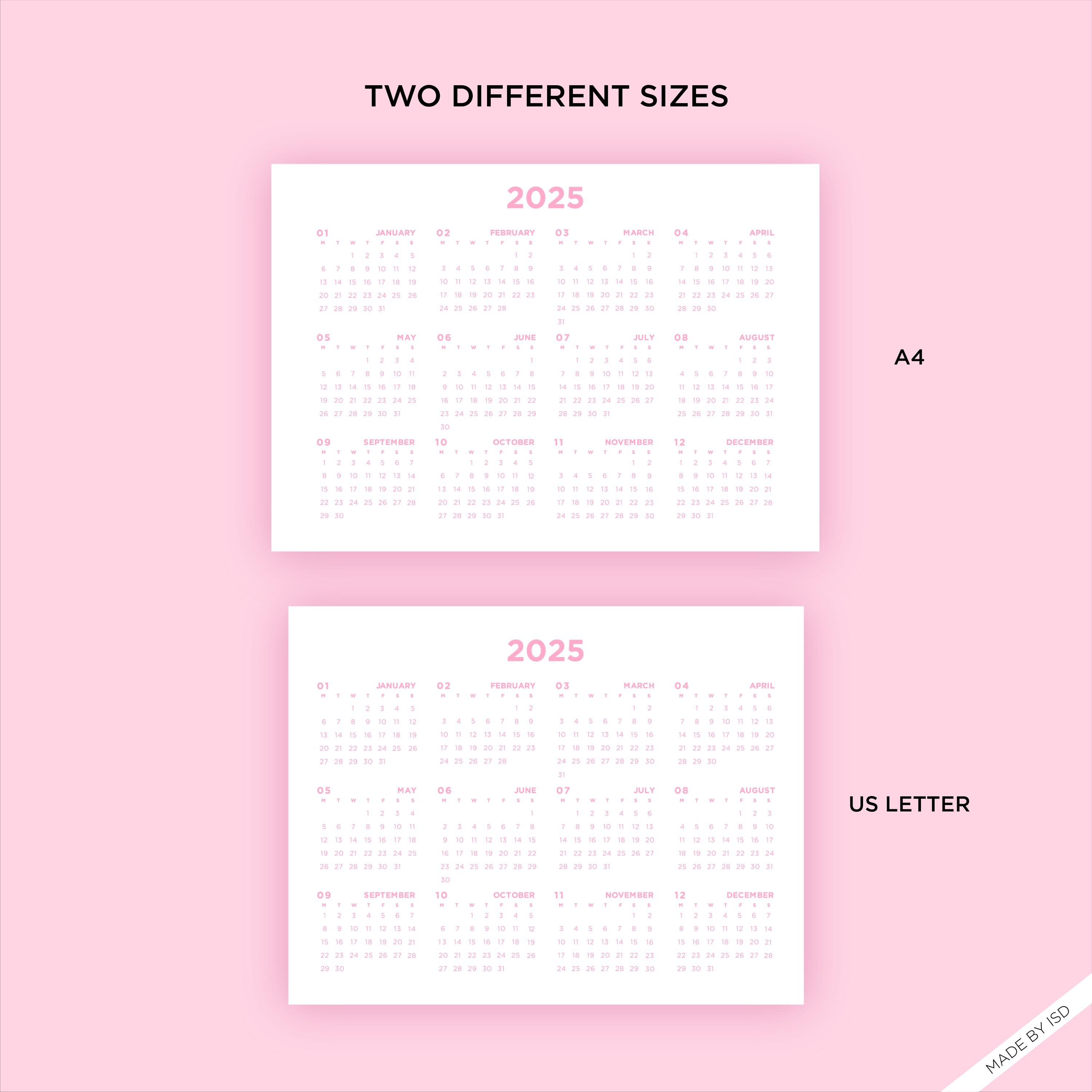 2025 Pink Yearly Calendar Template | Printable, Instant Digital ...
