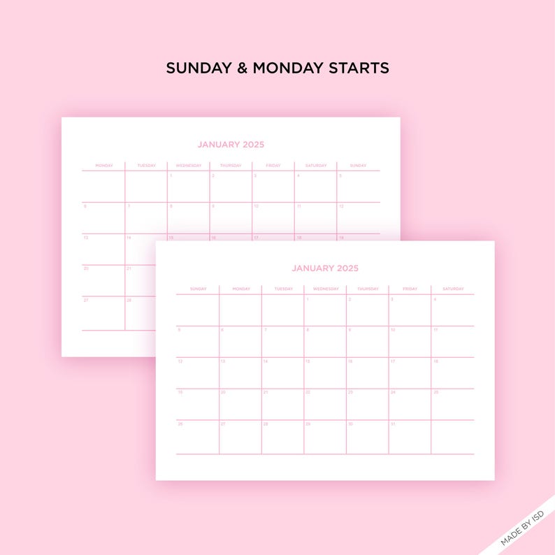 2025 Pink Monthly Calendar Template | Printable, Instant Digital ...