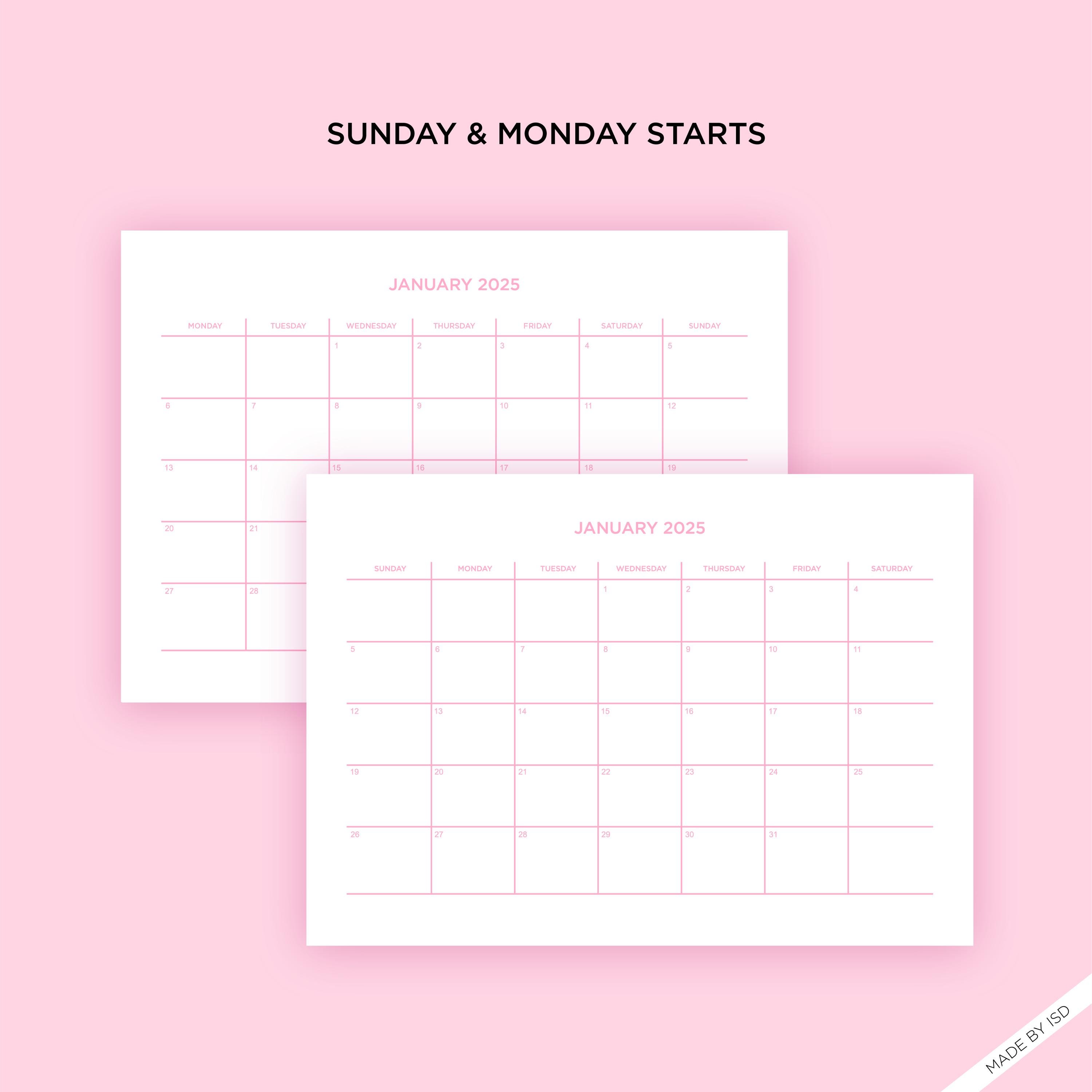 2025 Pink Monthly Calendar Template | Printable, Instant Digital ...