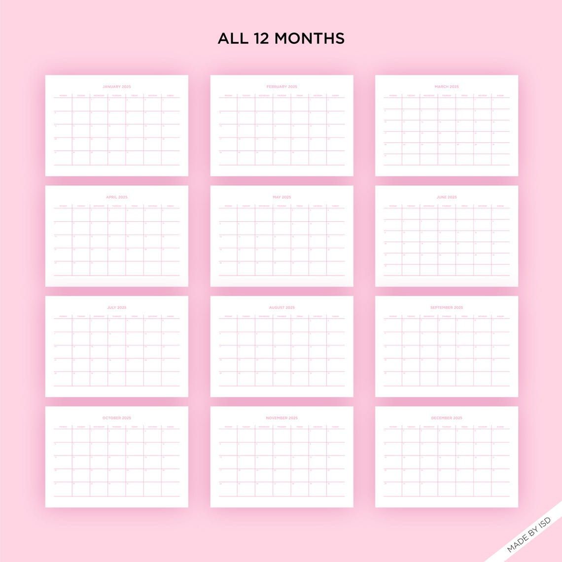 2025 Pink Monthly Calendar Template | Printable, Instant Digital ...