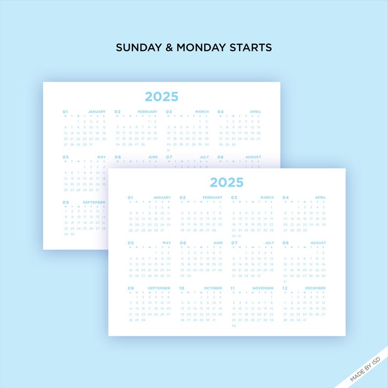 2025 Blue Yearly Calendar Template | Printable, Instant Digital ...