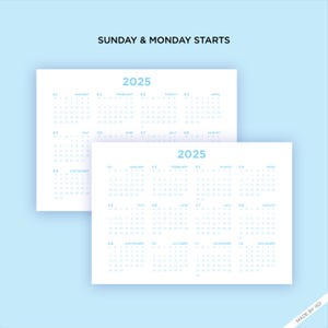 2025 Blue Yearly Calendar Template Printable, Instant Digital Download ...