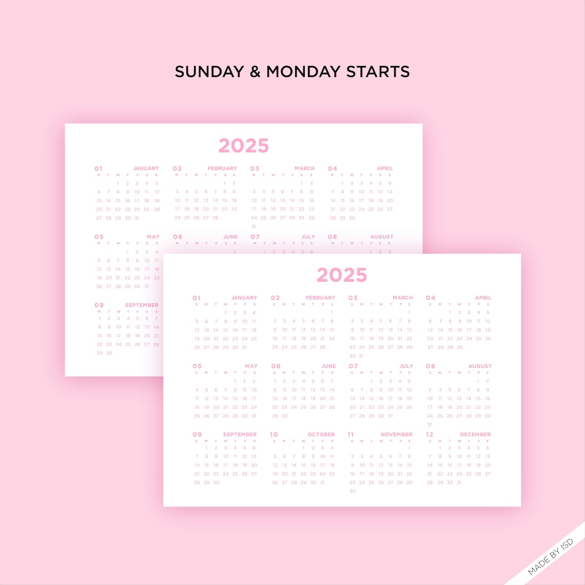 2025 Pink Yearly Calendar Template | Printable, Instant Digital ...