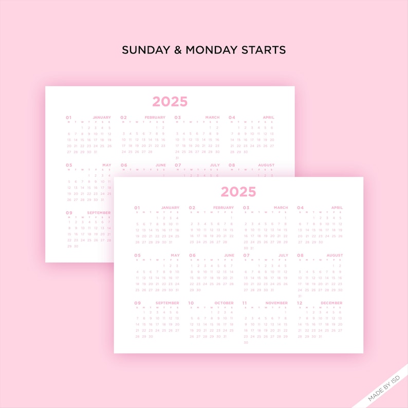 2025 Pink Yearly Calendar Template | Printable, Instant Digital ...