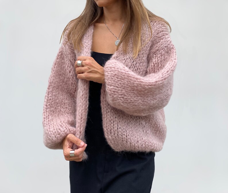 Hand Knit Mohair Cardigan, Chunky Knit Cardigan, Slouchy Fluffy Cardigan, Women Mohair Merino ...