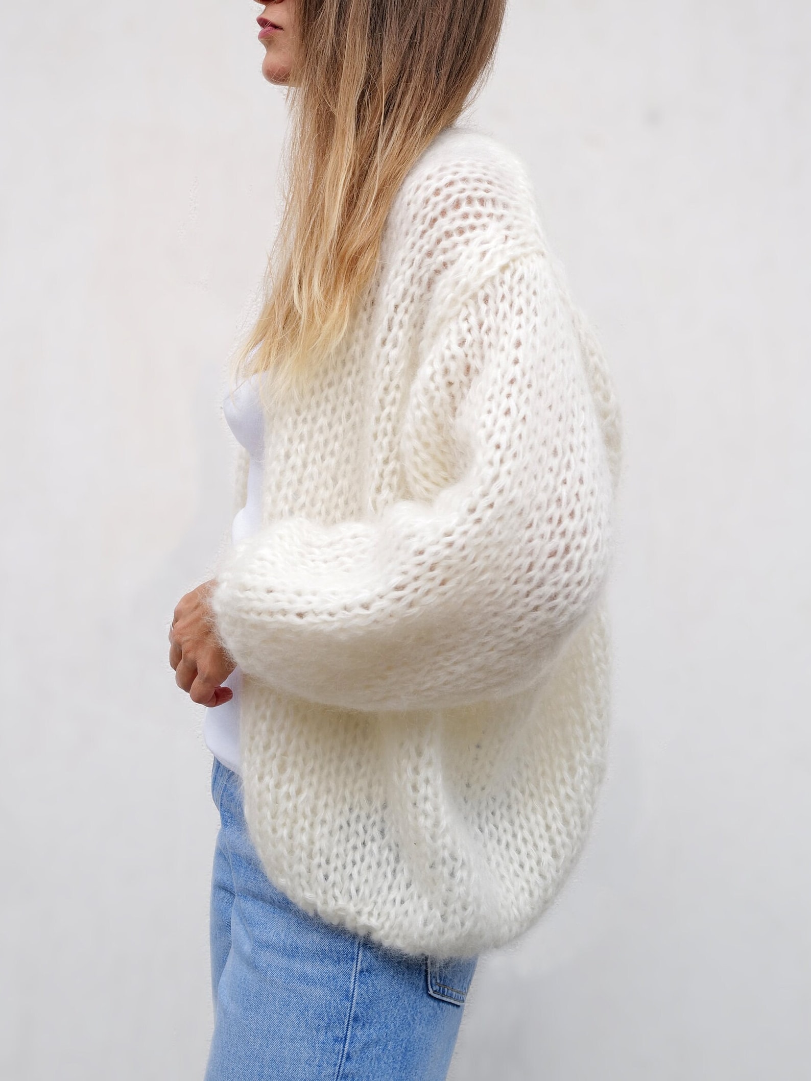 Mohair Wool Cardigan, Chunky Knit Cardigan, Slouchy Fluffy Cardigan ...